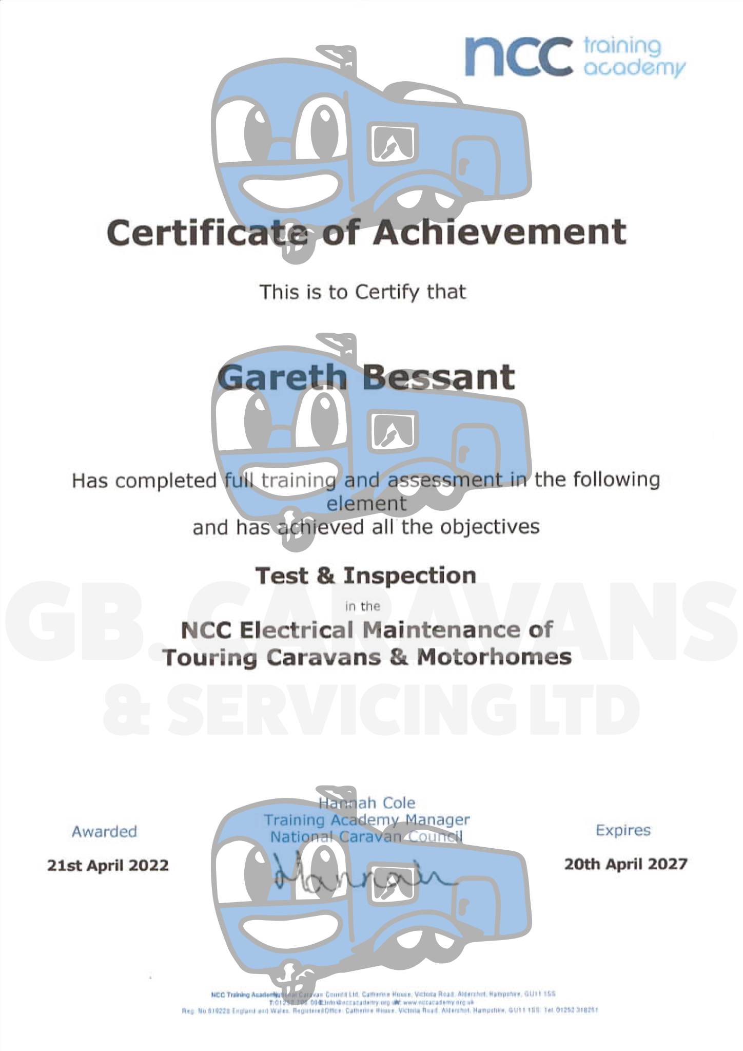 QUALIFICATIONS – GB Caravans and Servicing