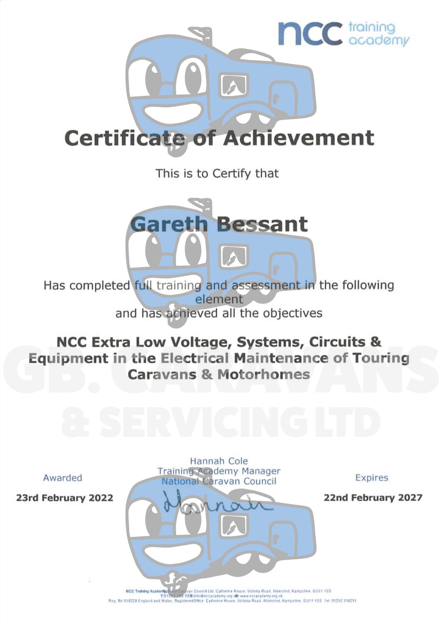 QUALIFICATIONS – GB Caravans and Servicing